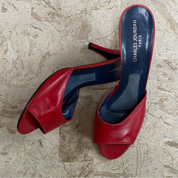 Charles Jourdan | Shoes | Charles Jourdan Red Leather Open Toe High ...